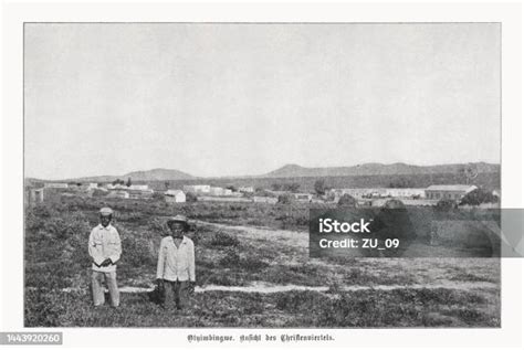 나미비아 옷짐빙궤의 역사적 전경 하프톤 인쇄 1899년 출판 헤레로족에 대한 스톡 벡터 아트 및 기타 이미지 헤레로족