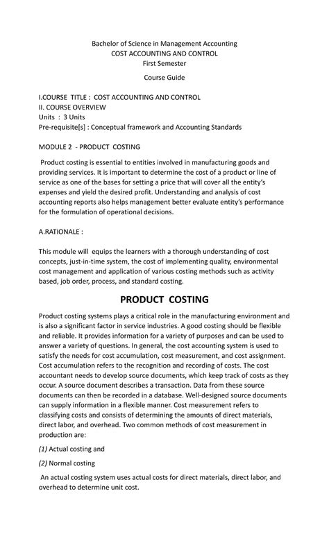 Module 2 Product Costing Job Order Costing Bachelor Of Science In