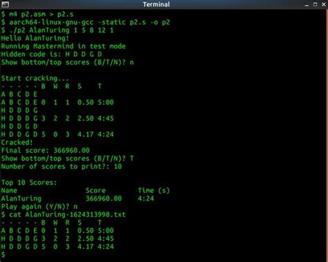 Contrived Version Mastermind Game Armv8 Assembly Language
