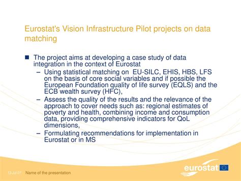 Eurostats Vision Infrastructure Pilot Projects On Data Matching Ppt