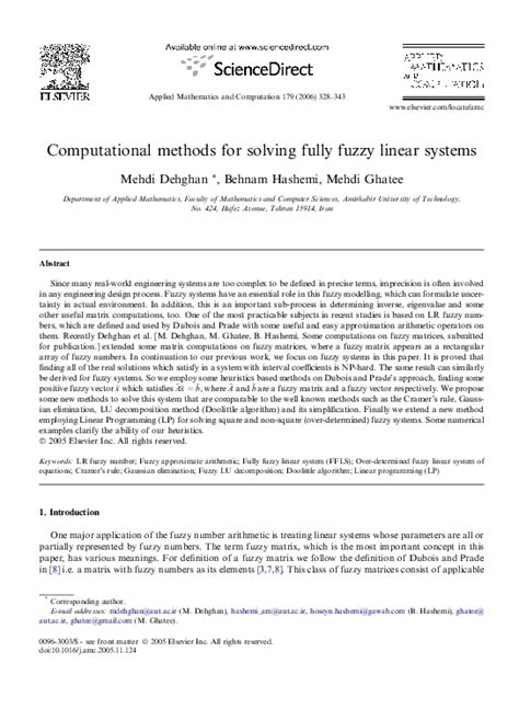 Pdf Computational Methods For Solving Fully Fuzzy Linear Systems