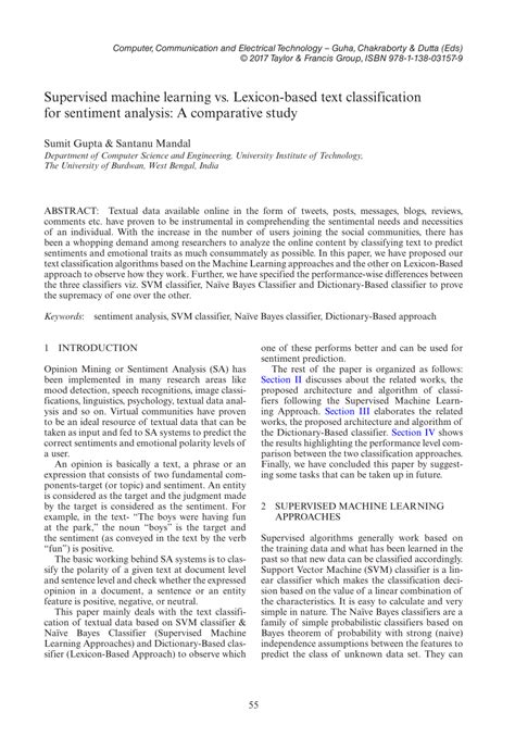 Pdf Supervised Machine Learning Vs Lexicon Based Text Classification
