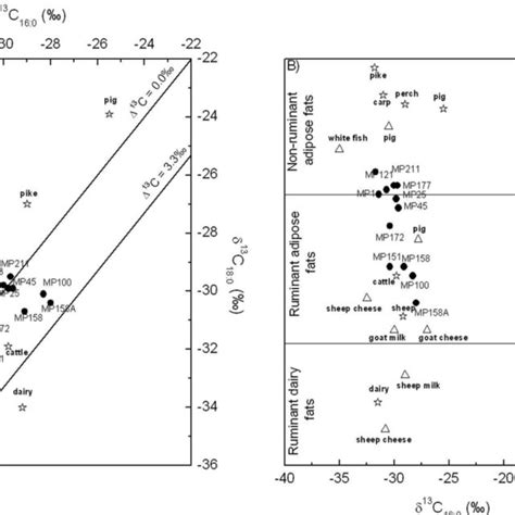 Plot showing A the δ δ 13 C 18 0 versus δ δ 13 C 16 0 values of modern Download Scientific