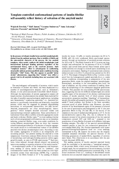 Pdf Template Controlled Conformational Patterns Of Insulin Fibrillar Self Assembly Reflect
