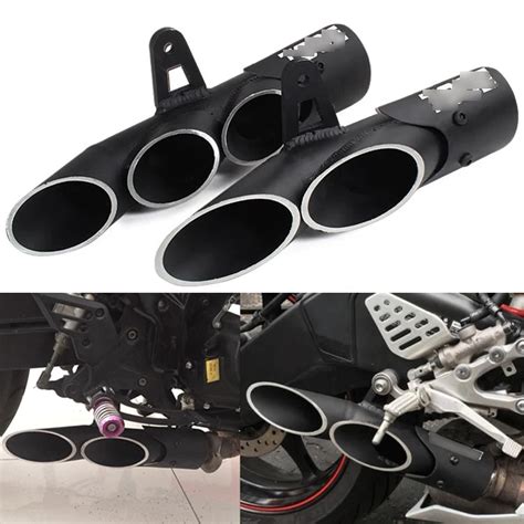 51mm Inlet Universal Motorcycle Double Treble Exhaust Muffler Pipe For