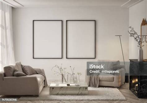 거실 벽에 있는 모형 포스터 프레임 현대적인 디자인의 고급스러운 아파트 배경 현대적인 인테리어 디자인 3d 렌더링 3d 그림 0