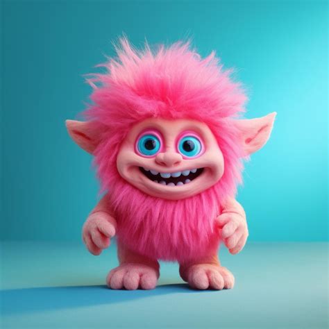 Premium Ai Image Super Cute Felt Troll Animated Pink Troll With
