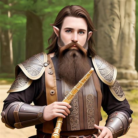 Half Elf Male Short Bard Brown Hair Pan Flute Beard Leather Armo
