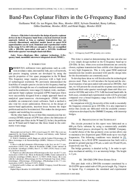 Pdf Band Pass Coplanar Filters In The G Frequency Band