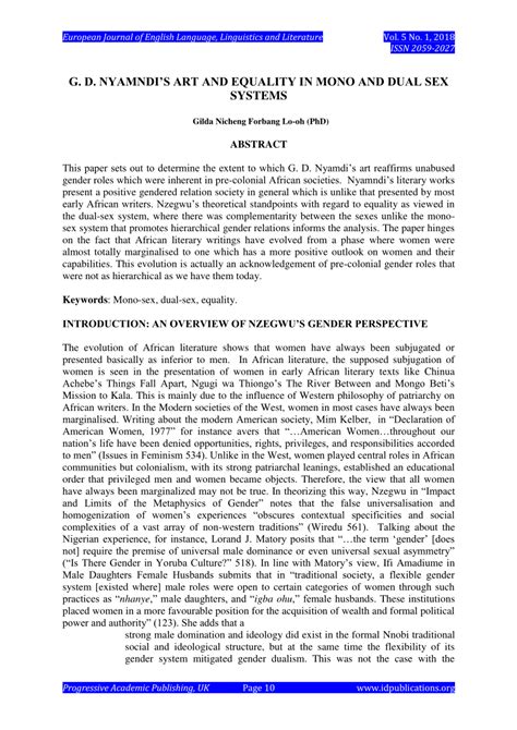 Pdf G D Nyamndis Art And Equality In Mono And Dual Sex Systems