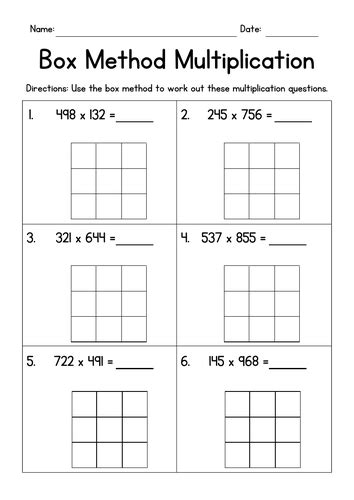 Box Method Multiplication 3 Digit Numbers Teaching Resources