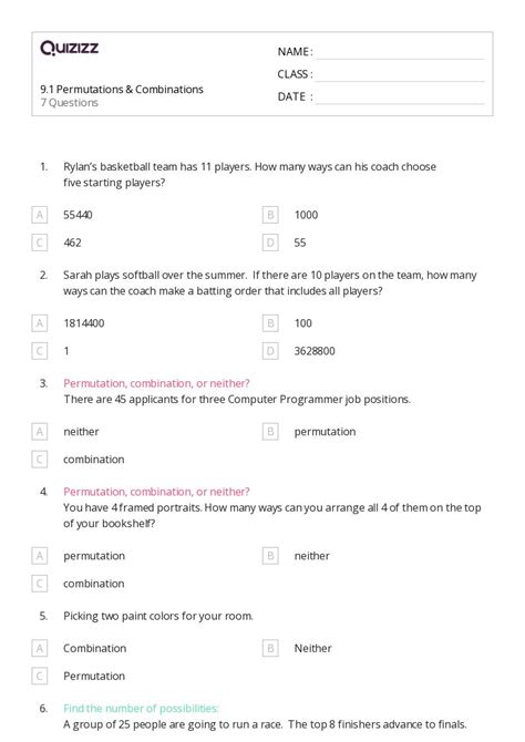 50 Permutations Worksheets For 11th Grade On Quizizz Free And Printable