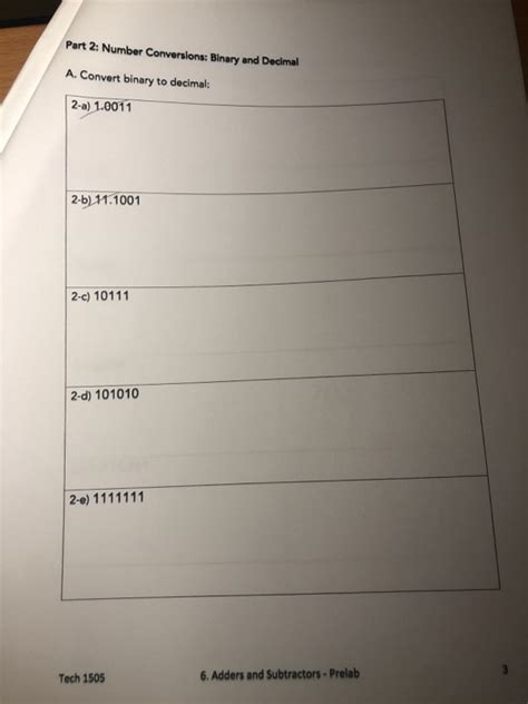 Solved Part 2 Number Conversions Binary And Decimal A