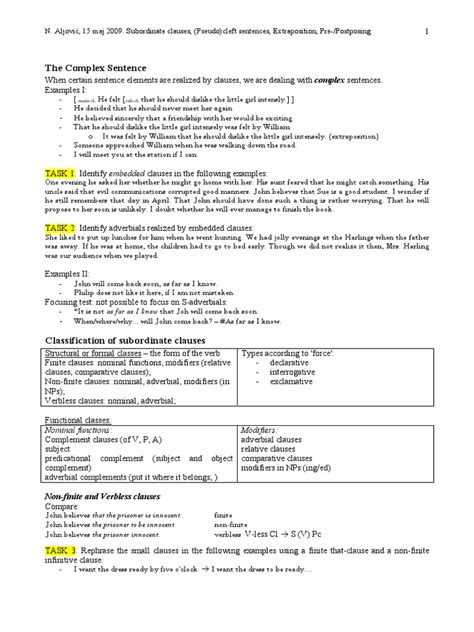 Handout Embedded Clauses Pdf Clause Linguistic Morphology
