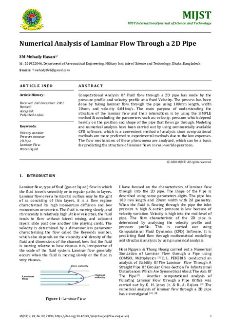 Pdf Numerical Analysis Of Laminar Flow Through A 2d Pipe