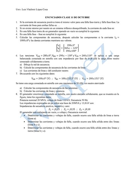 Enunciados Clase DE Octubre Univ Luis Vladimir López Coca ENUNCIADOS CLASE DE OCTUBRE
