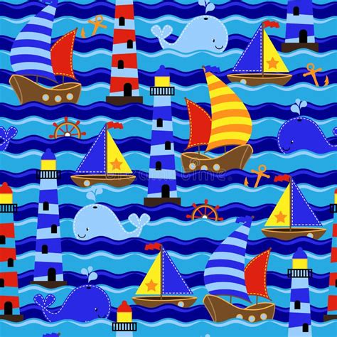 Seamless Tileable Nautical Themed Vector Background Or Wallpaper Stock