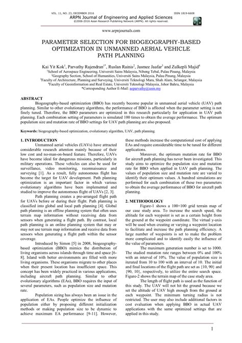 Pdf Parameter Selection For Biogeography Based Optimization In Uav