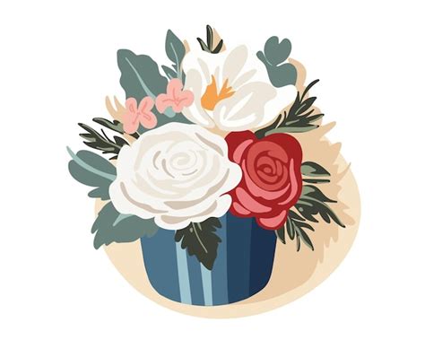 Premium Vector Flower Arrangement In A Round Box Vector Illustration