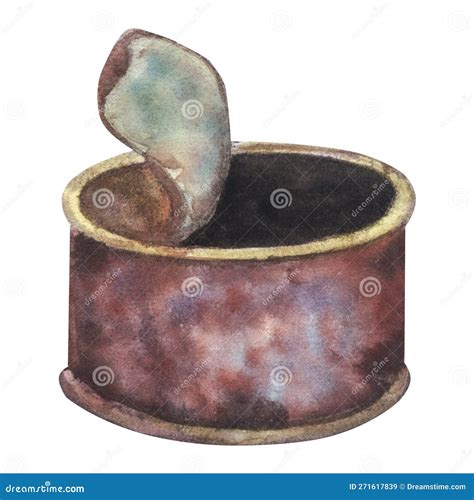 Open Rusty Tin Can Without Food Tin Trash Hand Drawn Watercolor