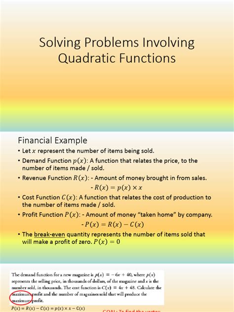 Application Questions With Quadratic Functions Pdf