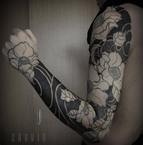 Japanese Blackwork Style Sleeve Done Freehand Sleeve Tattoos