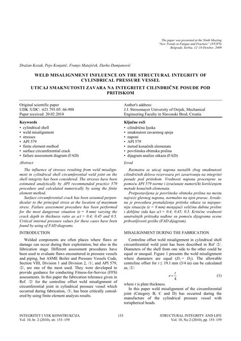 Pdf Weld Misalignment Influence On The Structural Integrity Of Cylindrical Pressure Vessel