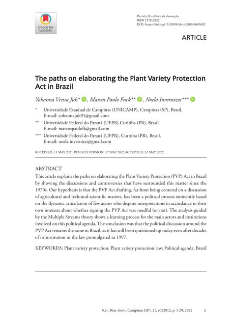Pdf The Paths On Elaborating The Plant Variety Protection Act In Brazil