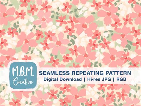Inky Spring Floral Pink And Green Seamless Repeat Pattern For Etsy