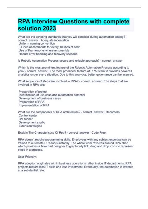 Rpa Interview Questions With Complete Solution 2023 Rpa Interview