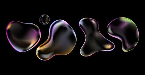 추상적 인 3d 액체 거품 모양은 광택 투명 무지개 빛깔의 표면 및 유기적 형태로 설정됩니다 벡터 일러스트 레이 션 기포에 대한 스톡 벡터 아트 및 기타 이미지 Istock