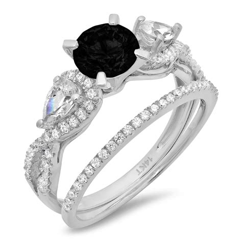 Clara Pucci 18k White Gold 1925 Natural Onyx Engraveable Engagement Ring Wedding Band Set