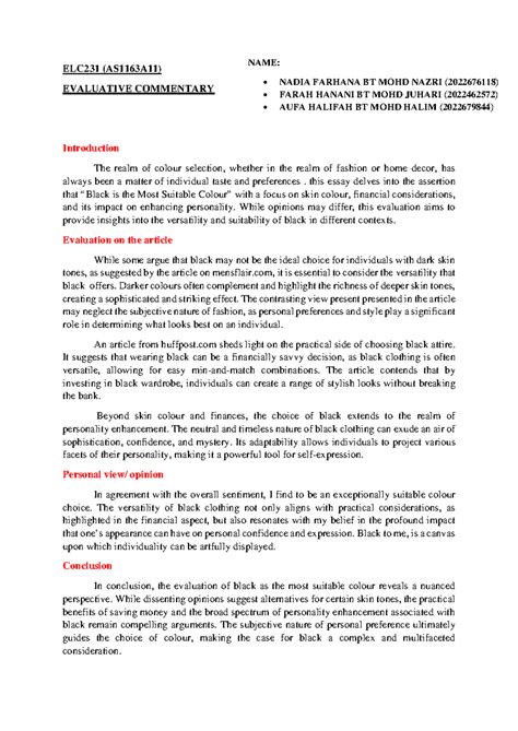 Elc231 Evaluative Essay Elc231 As1163a11 Evaluative Commentary Introduction The Realm Of