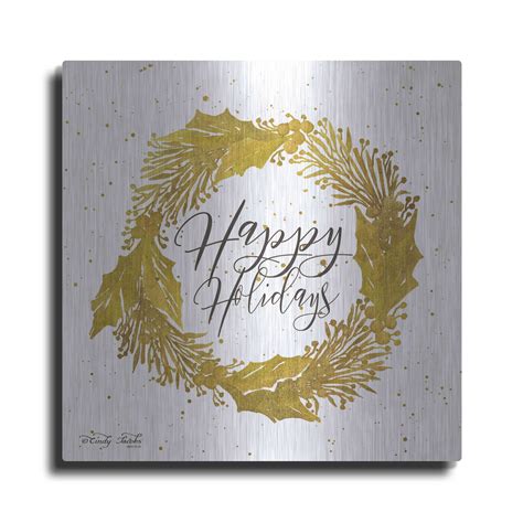 Luxe Metal Art Happy Holidays Gold Wreath By Cindy Jacobs Metal Wall