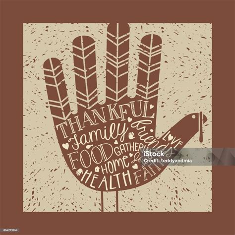 귀여운 추수 감사절 터키 어린이 손 윤곽선에서 만든 가족 및 감사에 대 한 필기 문구입니다 인사말 카드 웹 배너에 대 한 자료를 인쇄 합니다 격언에 대한 스톡 벡터 아트 및