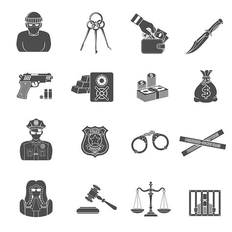 Premium Vector Crime And Punishment Icons Set