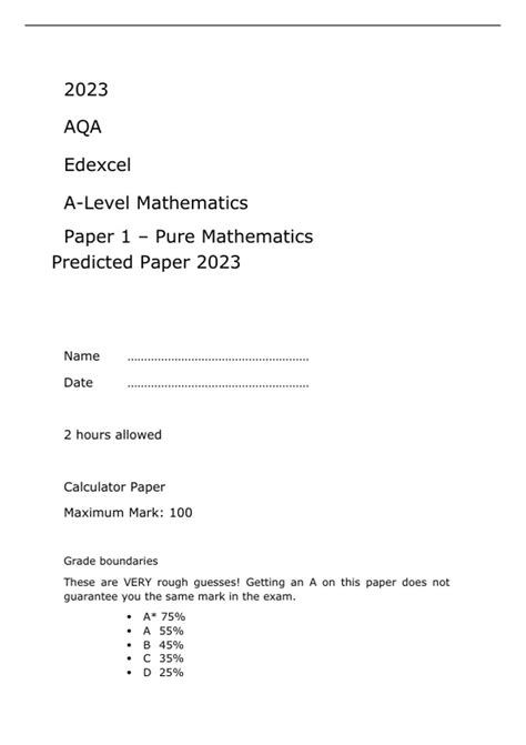 Aqa Edexcel A Level Mathematics Paper 1 2 And 3 And As Level
