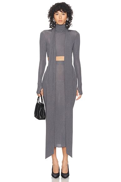 Alex Perry Long Sleeve Scarf Crop Top In Iron Fwrd
