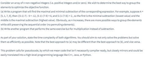 Solved Consider An Array Of N Non Negative Integers Ie