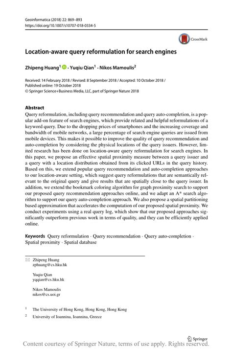 Location Aware Query Reformulation For Search Engines Request Pdf