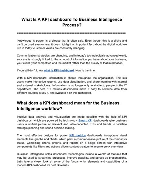 PPT What Is A KPI Dashboard To Business Intelligence Process