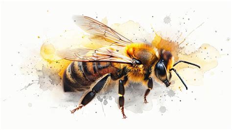 Watercolor Bee Illustration With Vibrant Splashes Artistic Depiction