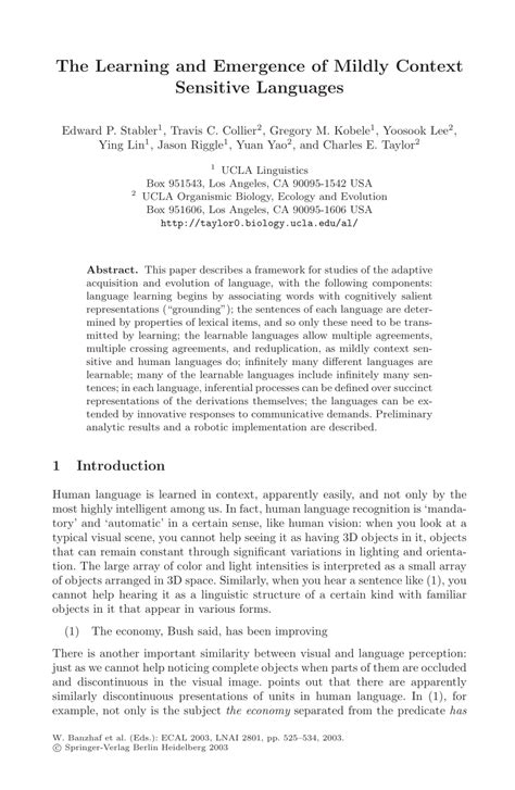 Pdf The Learning And Evolution Of Mildly Context Sensitive Languages