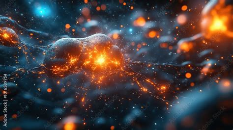 Illustration Of Neural Network Highlighting Neurons Involved In Addiction Focusing On Synapses