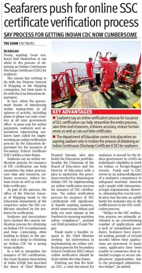 Seafarers Push For Online Ssc Certificate Verification Process Goan Seamen Association Of India