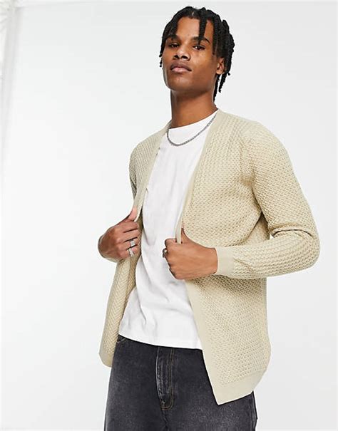 Asos Design Cardigan Attillato In Maglia Testurizzata Color Avena Asos