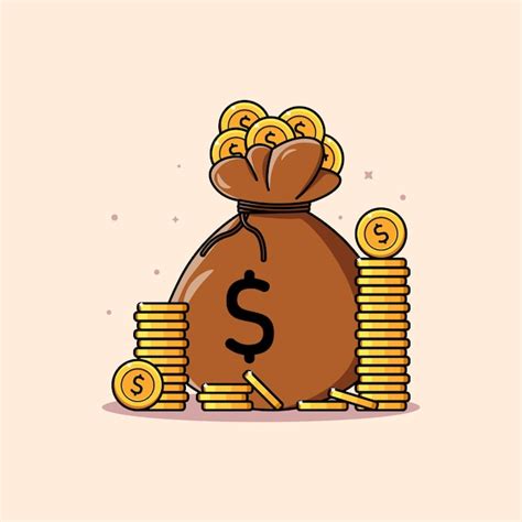 Pila de monedas y bolsa de dinero ilustración de ahorro de dinero Vector Premium