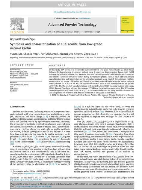 1 Synthesis And Characterization Of 13x Zeolite From Low Grade Pdf