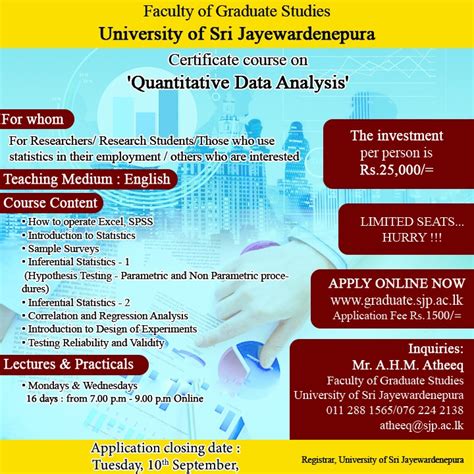 Certificate Course On Quantitative Data Analysis 2024 University Of Sri Jayewardenepura