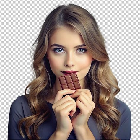 Premium Psd Beautiful Girl Eating Chocolate Bar